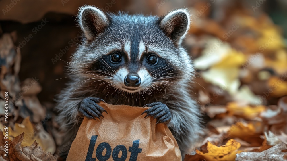 A raccoon dressed as a thief, complete with mask and bag, is a symbol ...