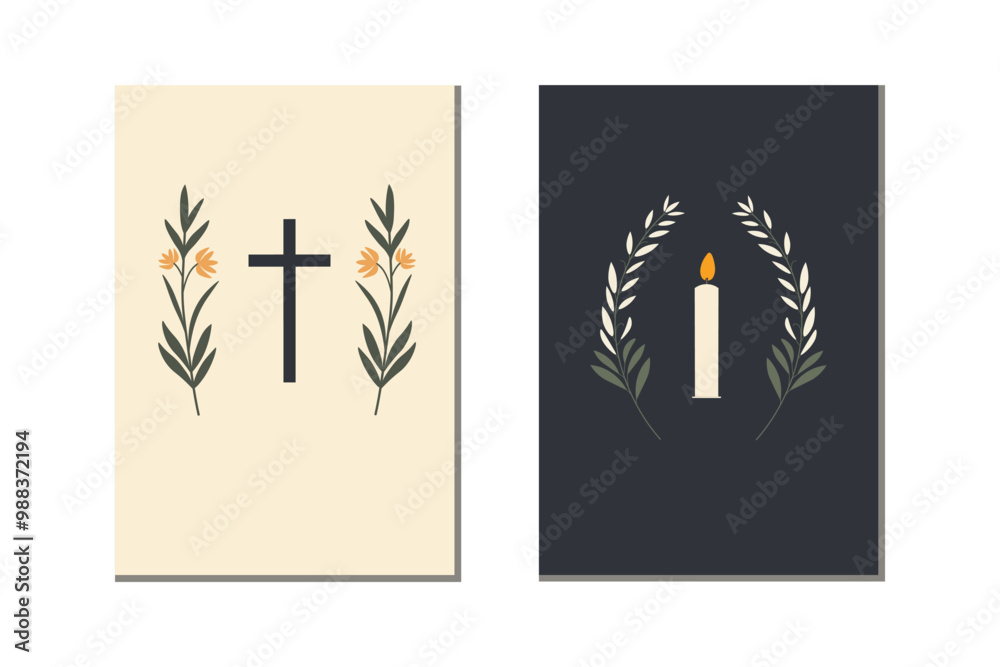 Hand drawn vector cards for Christians events, Funeral service. Design ...