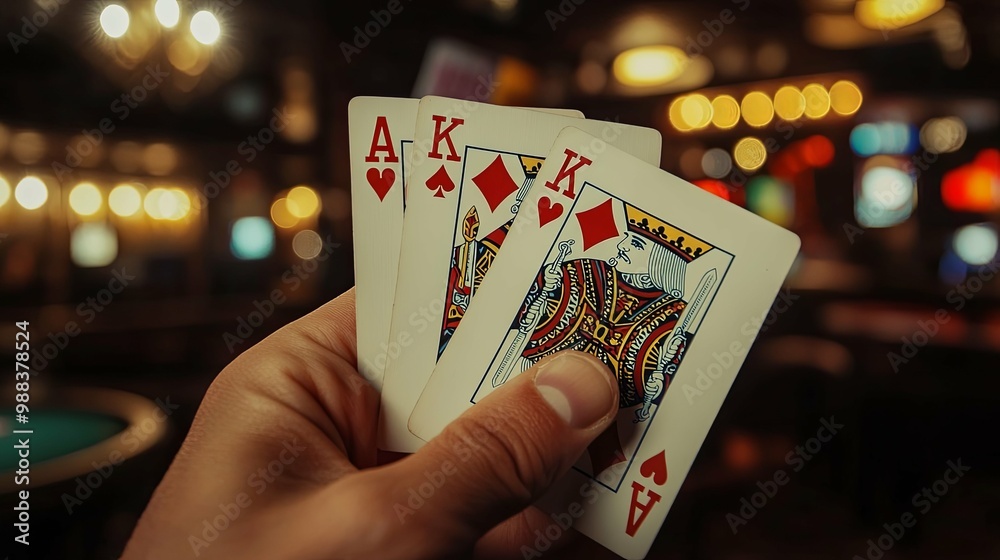 Hand Holding Four Playing Cards, Including the Ace of Spades and King ...