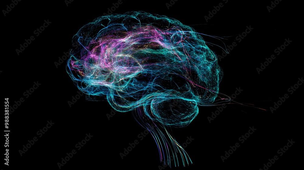 Abstract visual representation of dementia on a black background ...