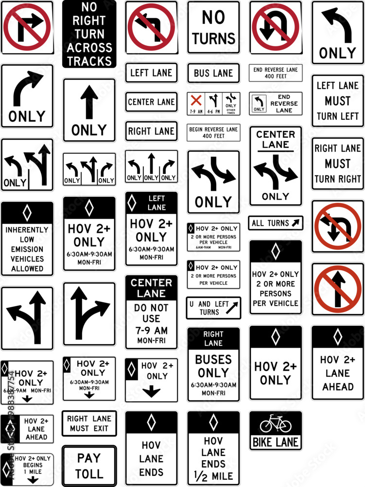 Complete Collection of Directional and Lane Control Road Signs: No ...