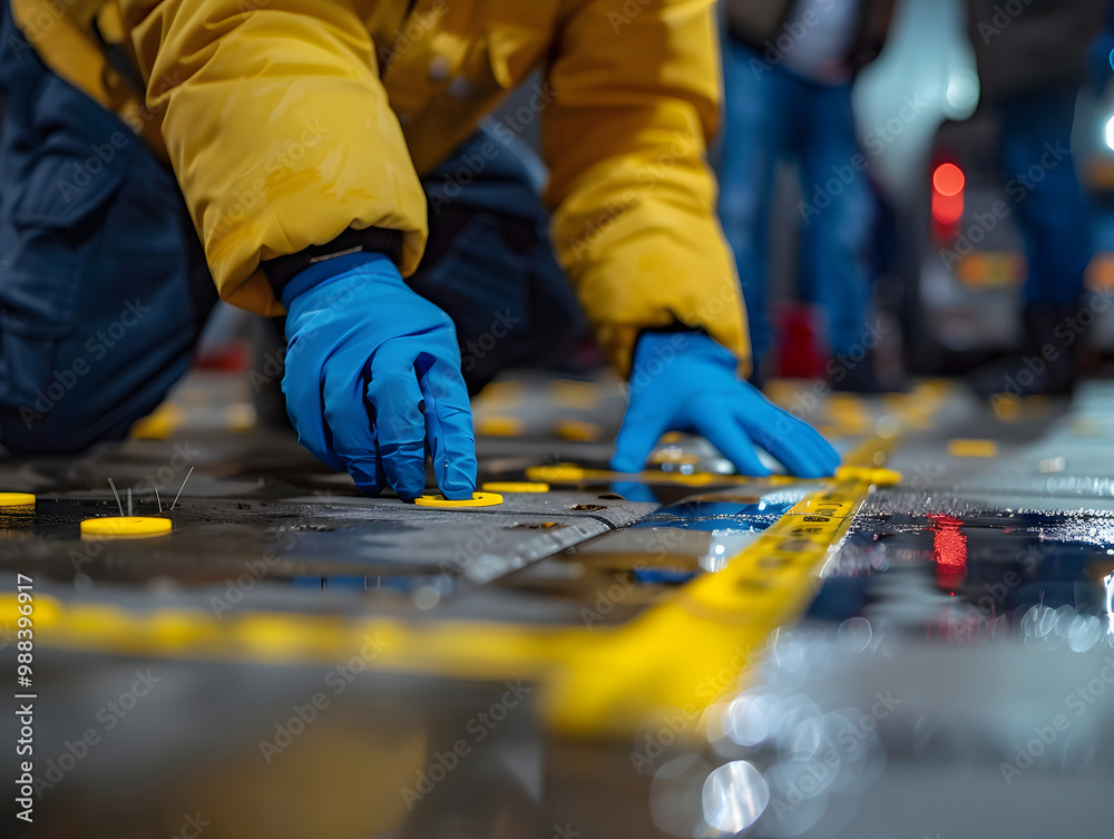 Forensic investigator collecting evidence at crime scene, forensic ...