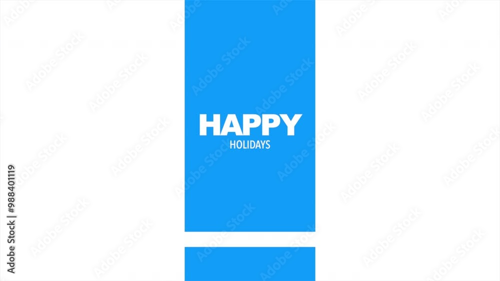 A modern blue and white banner with the word happy written in a ...