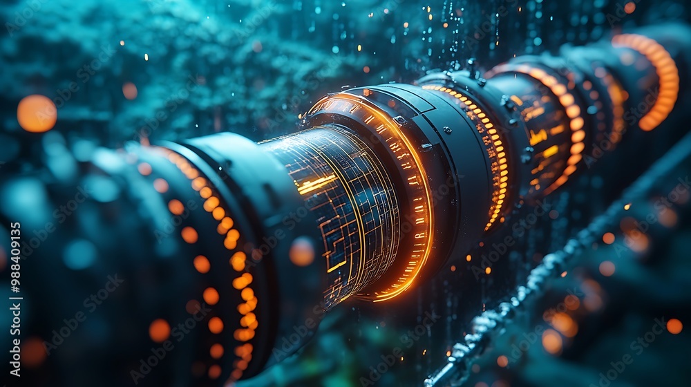 Image of a fiber-optic cable running along the ocean floor, with a ...