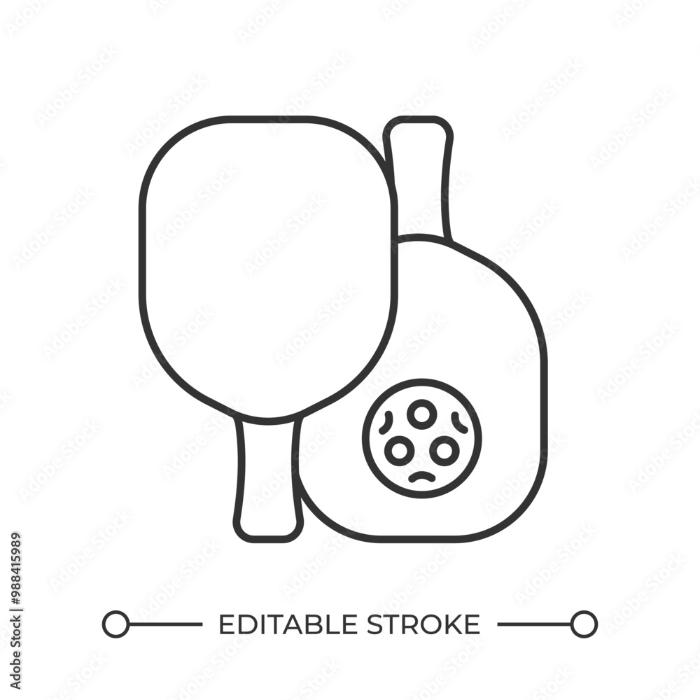 Pickleball paddles linear icon. Rackets and ball. Sports and recreation ...