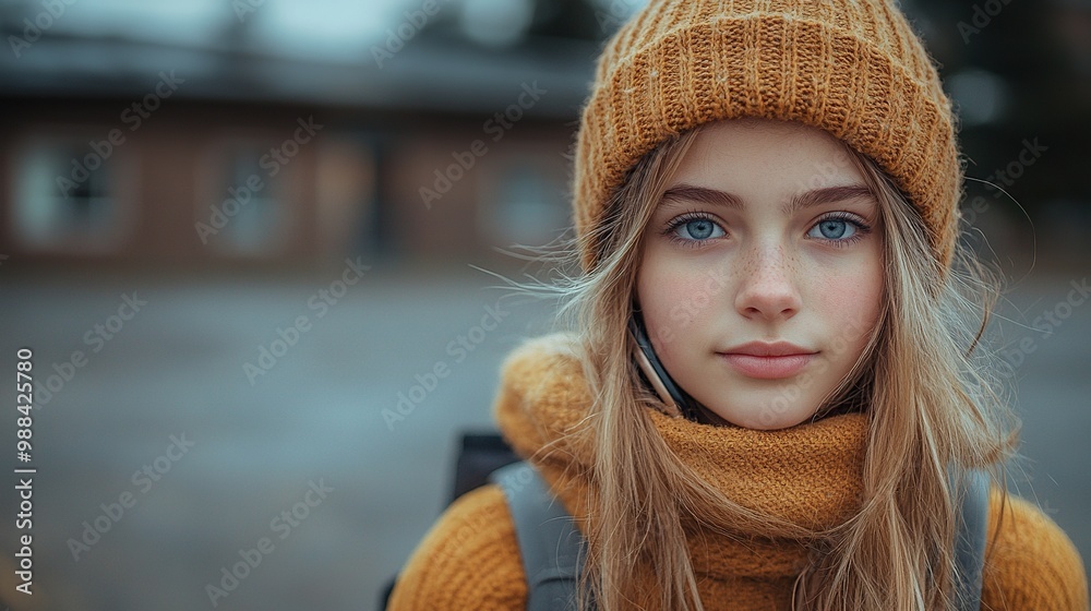 sad girl phone calling sitting in front of school building waiting for ...