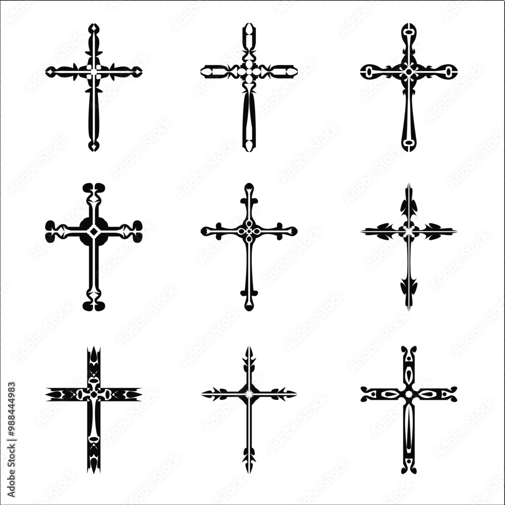 Christian cross vector icon symbols. Abstract christian religious ...