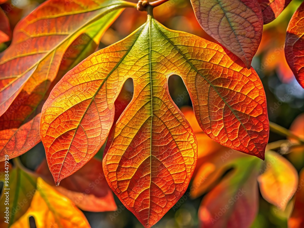 A close-up of sassafras leaves exposes their signature shape and ...