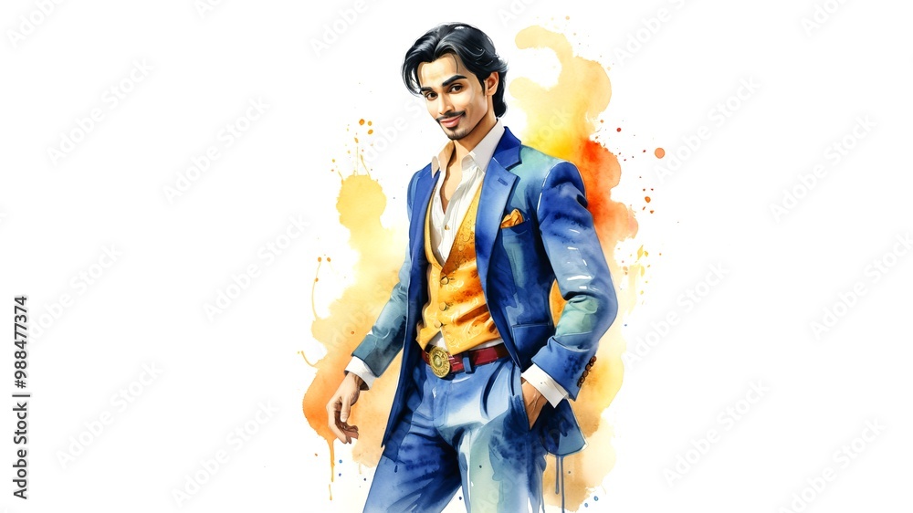 A modern-day Aladdin in a striking blue suit and golden vest ...