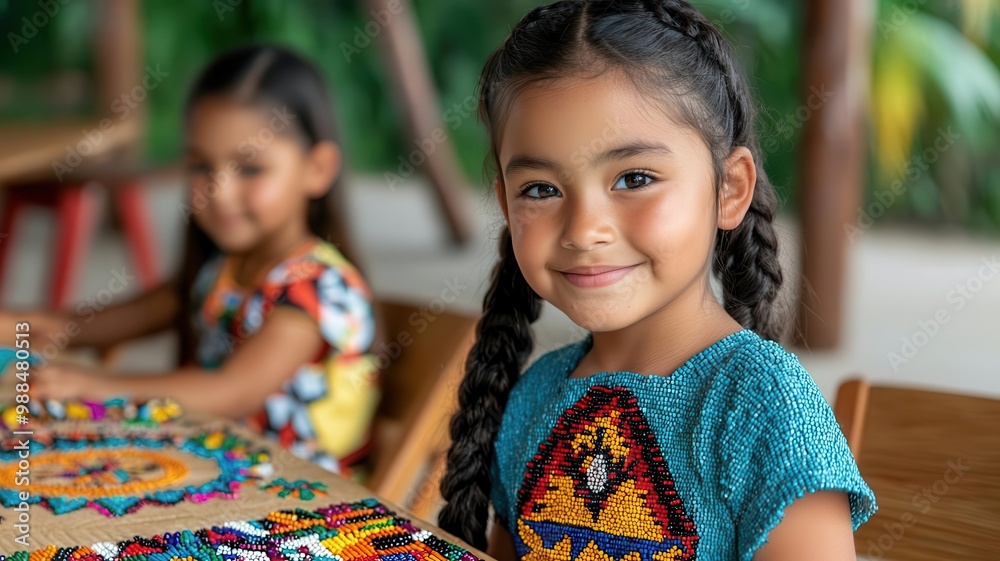 Indigenous children learning beadwork from elders, passing down tribal ...