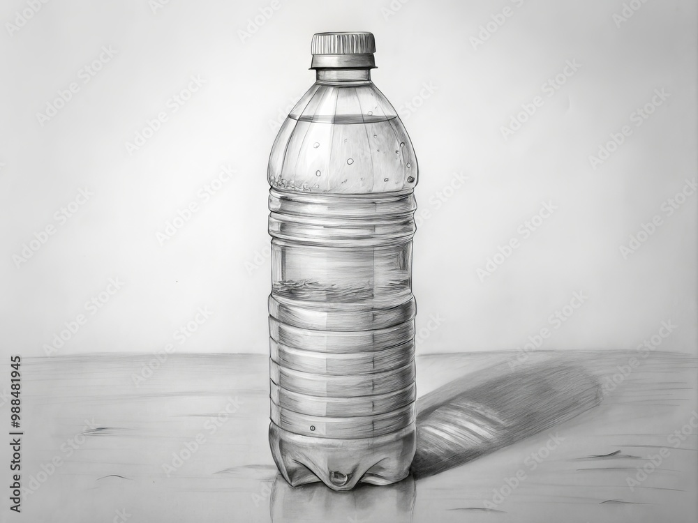 Draw a water bottle on a plain white background by beginning with a ...