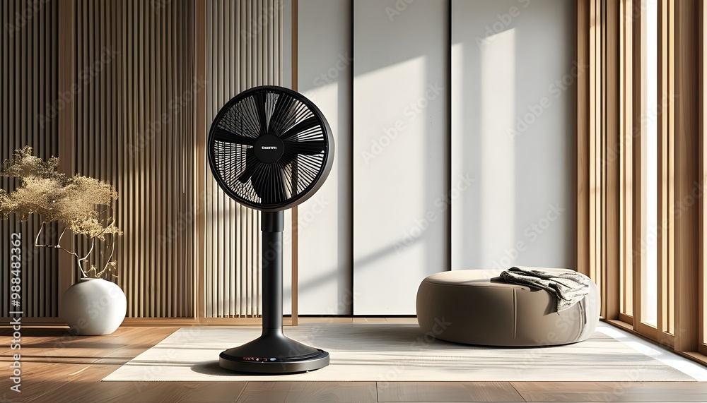 Stylish floor fan in a minimalist room, showcasing innovative design ...