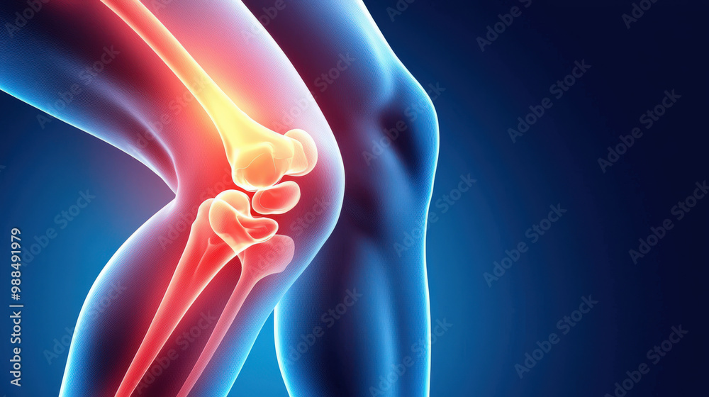close up view of knee joint highlighting pain with glowing red area ...