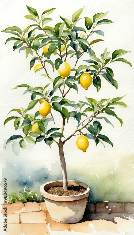 watercolor sketch lemon tree watercolor tree lemon decoration drawing ...