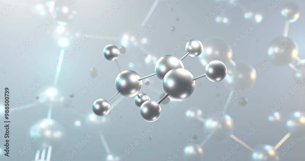 Propene rotating 3d molecule, molecular structure of alkene, seamless ...