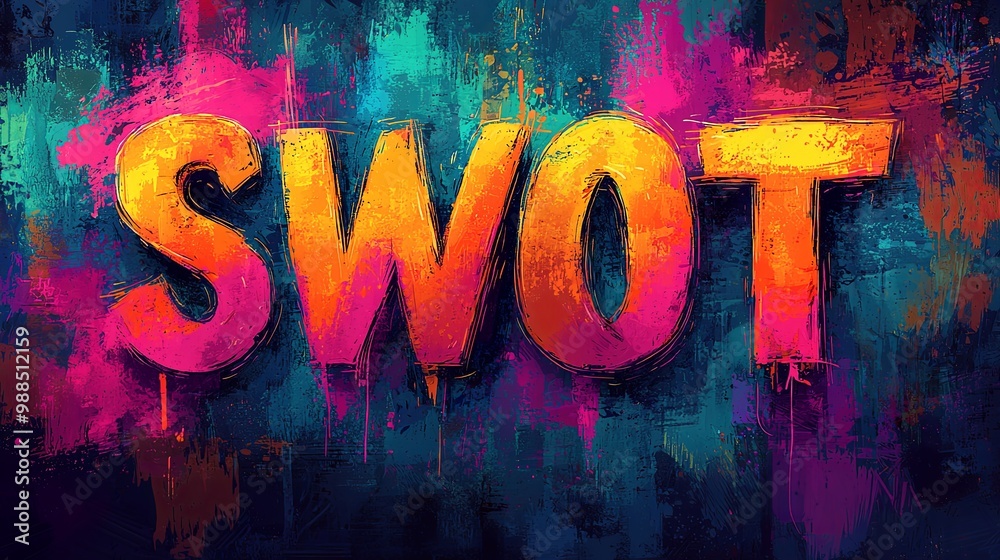This dynamic artwork represents the SWOT analysis concept with bold ...