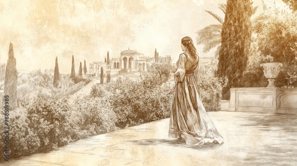 Esther’s Graceful Walk in the Palace Gardens: A Scene of Beauty and ...