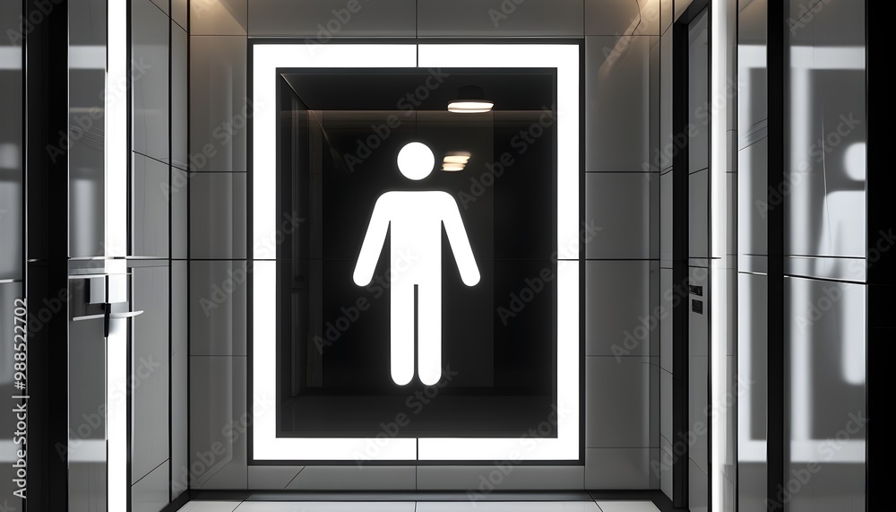 Sleek restroom signage in white illumination against a contrasting ...