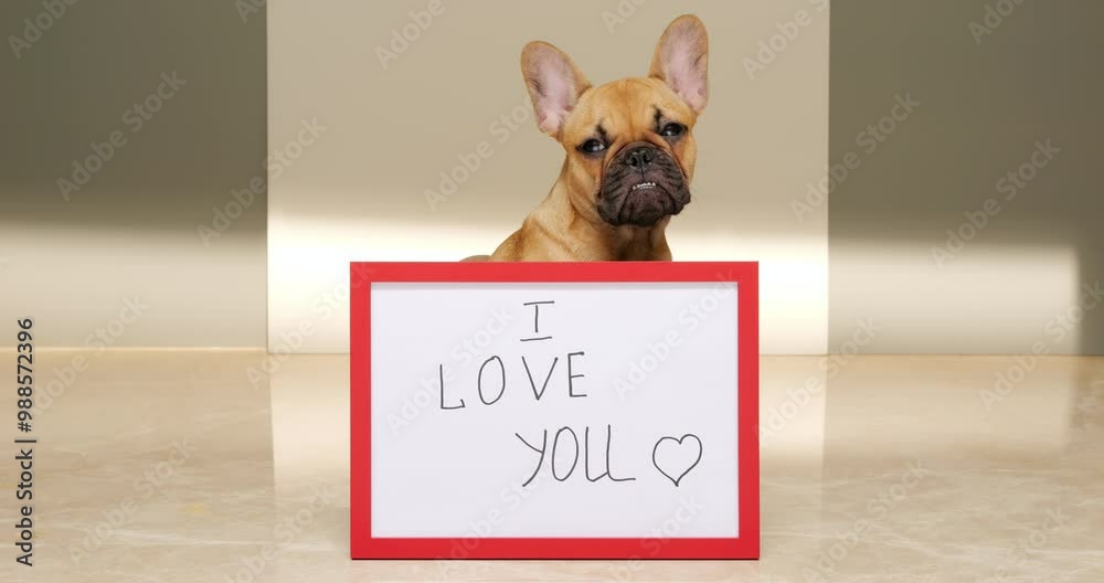 Young French Bulldog puppy sits with sentimental gaze, pondering over ...