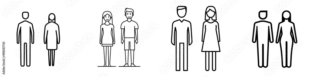 Modern washroom, bathroom and restroom gender signs, linear style ...