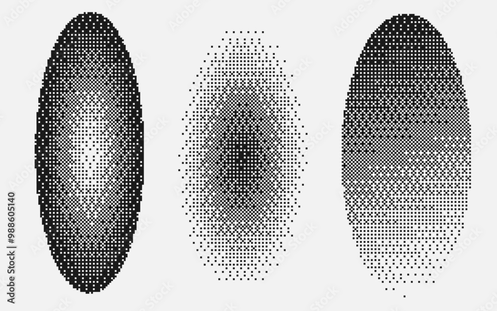 Set of black circle with pixelated bitmap texture. . Y2K aesthetics ...