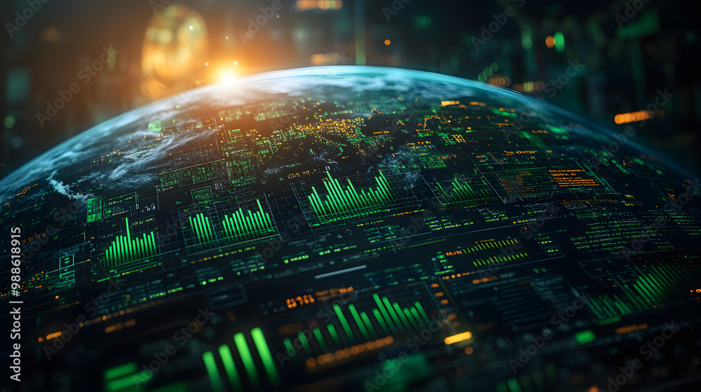 A Digital Illustration of an Abstract Green Earth with Binary Code ...