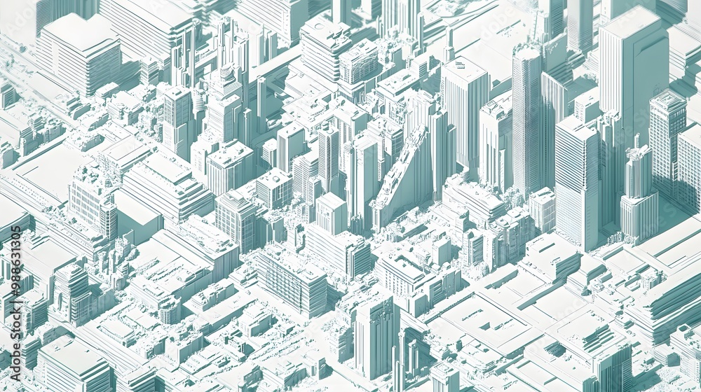 Axonometric imagery: Future cityscapes with complex 3D buildings. The ...