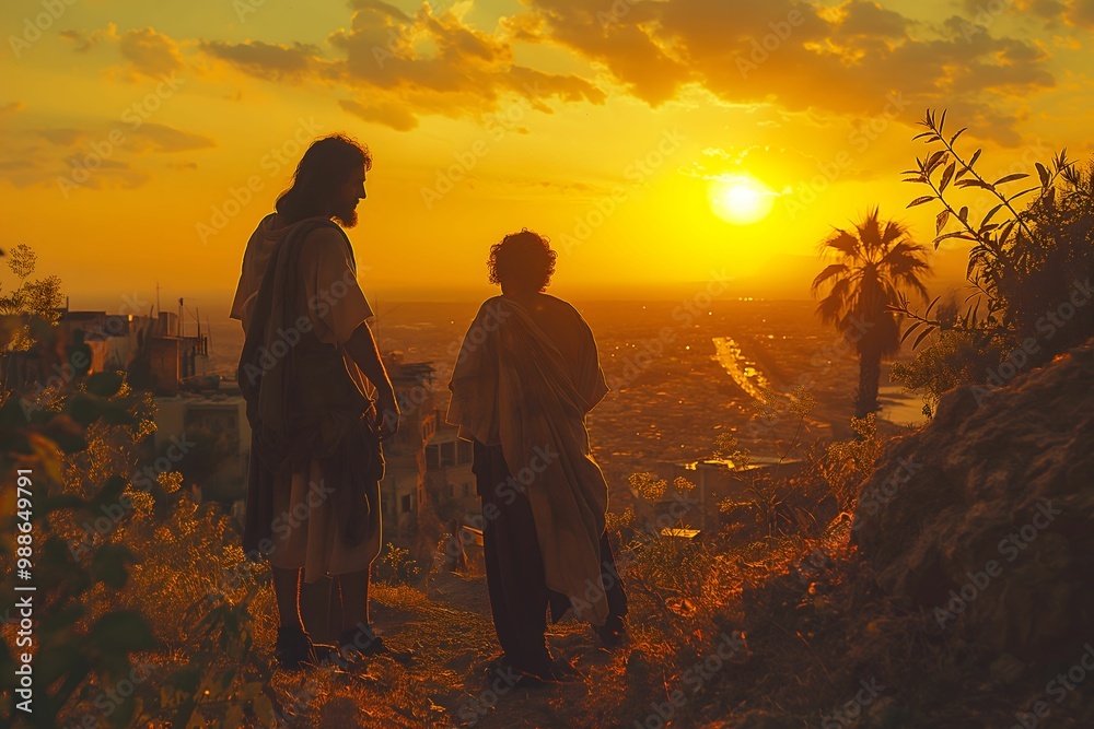 Biblical illustration, a centurion in Capernaum begs Jesus to heal his ...