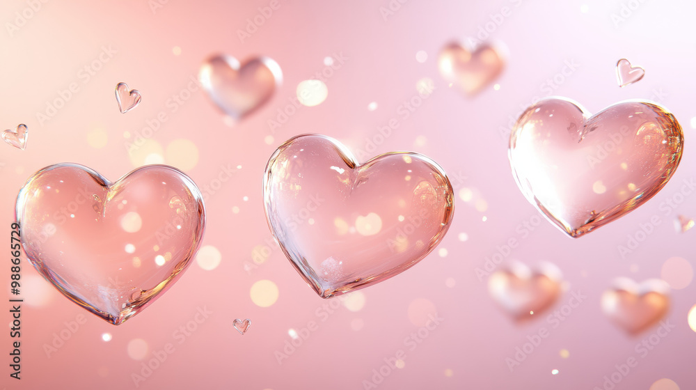 A collection of transparent hearts in varying sizes, hovering over a ...