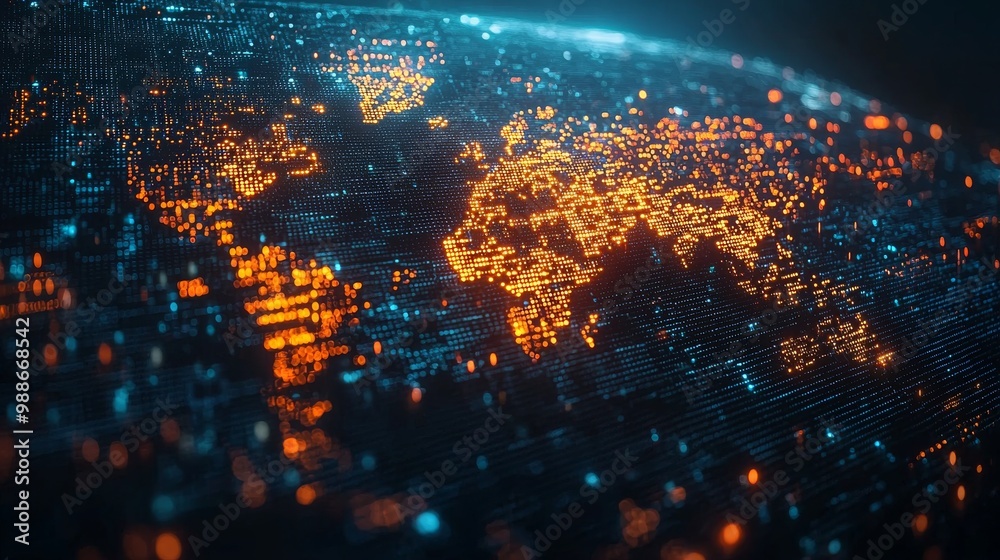Global Digital Connectivity: Illuminated World Map Representing ...