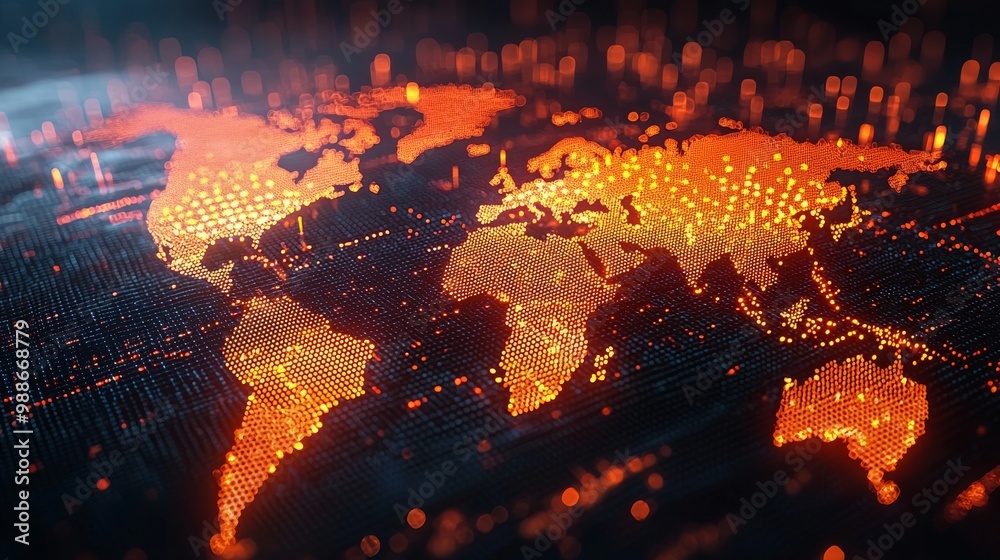 Global Digital Connectivity: Illuminated World Map Representing ...