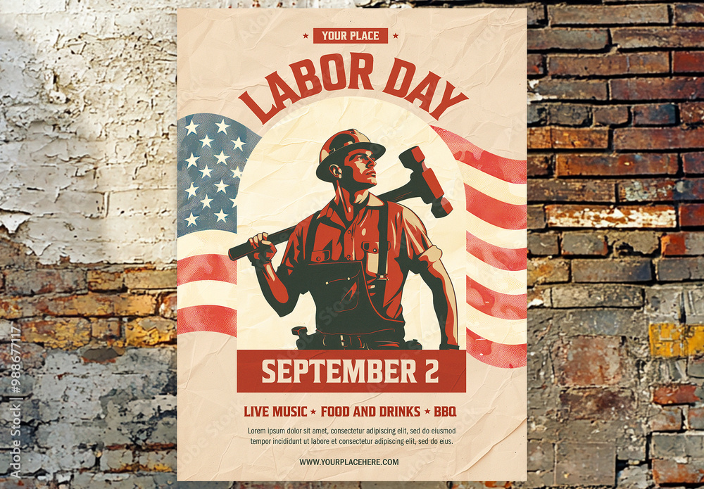 Retro Labor Day Celebration Poster Design Generative AI Stock Template ...