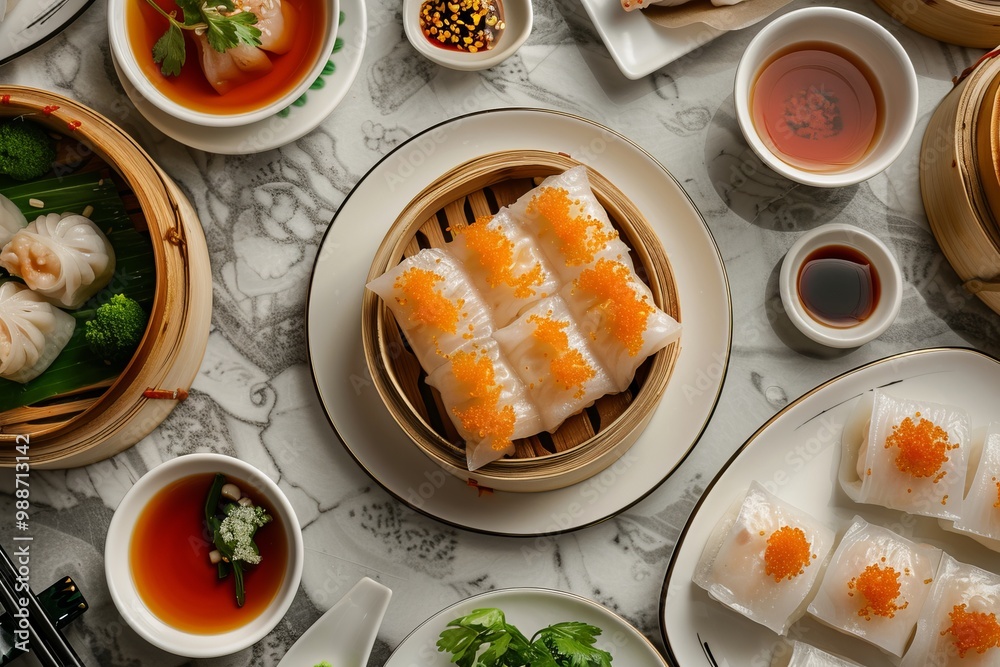 Chinese cuisine.Asian food.Chinese rice rolls.Steamed rice rolls ...