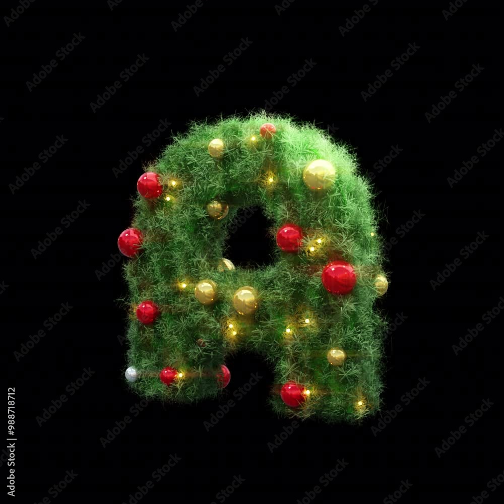 Letter A with Christmas decoration and glowing lights on a transparent ...