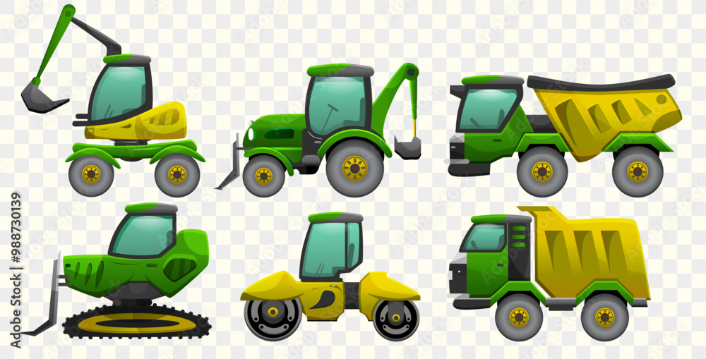 Cartoon Construction machinery. Heavy road equipment trucks and ...