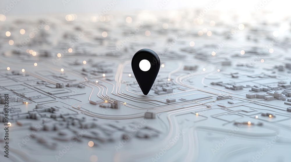 Futuristic Black Location Marker on Minimalist Map: A High-Tech ...