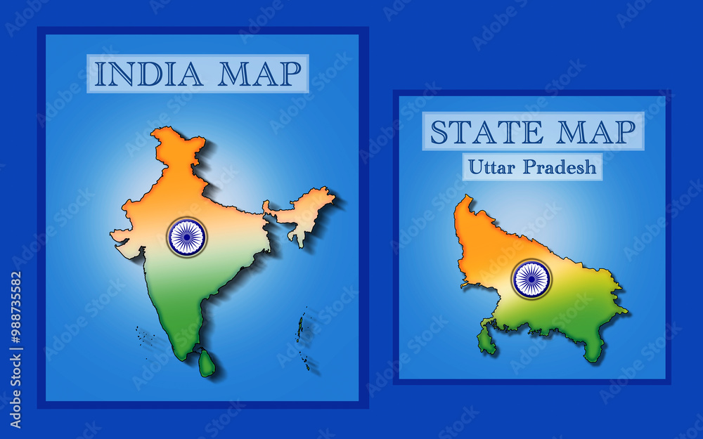 India map and Uttar Pradesh state map with background Stock ...