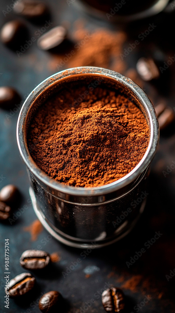 Primer plano de café en polvo en una cafetera moka italiana sobre la ...