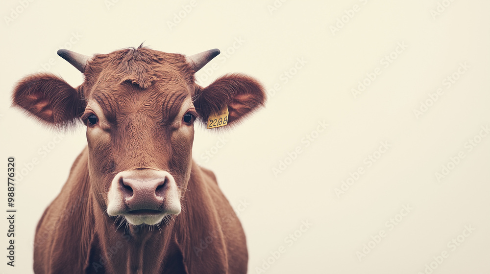 a cow with smooth, rich brown fur and large, gentle eyes against an ...