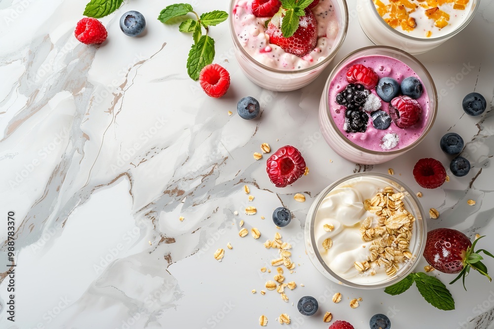 A vibrant arrangement of probiotic-rich foods, including kefir ...