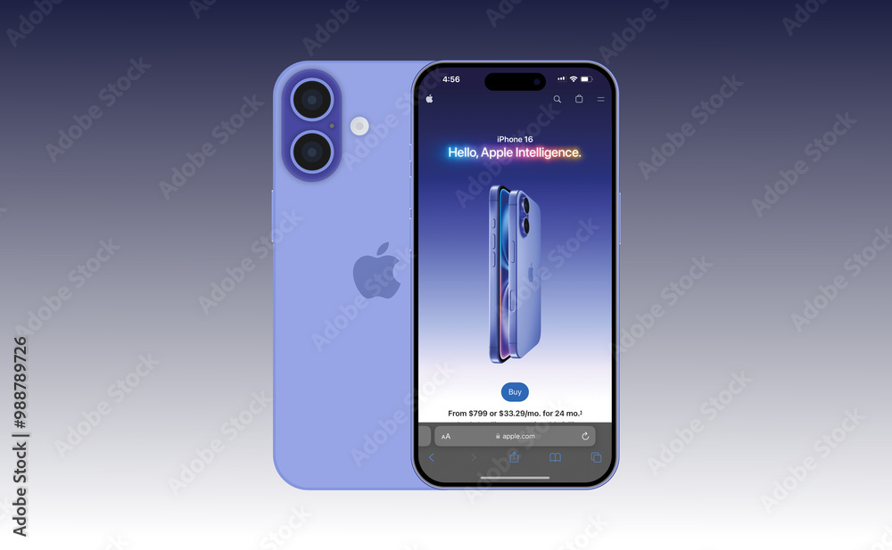 The iPhone 16 is light blue in color, shown from both the front and ...