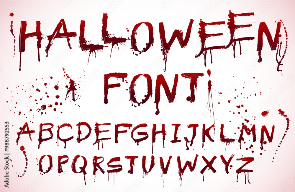 Halloween blood font. Spooky dripping alphabet, bloody text with creepy ...