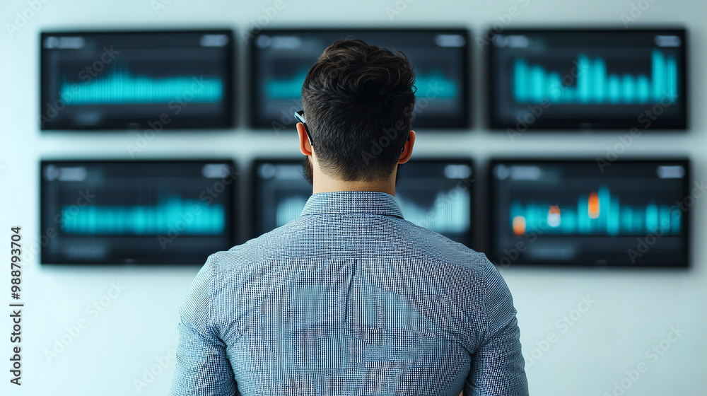 Employee tracking progress with productivity tools and workflow charts ...