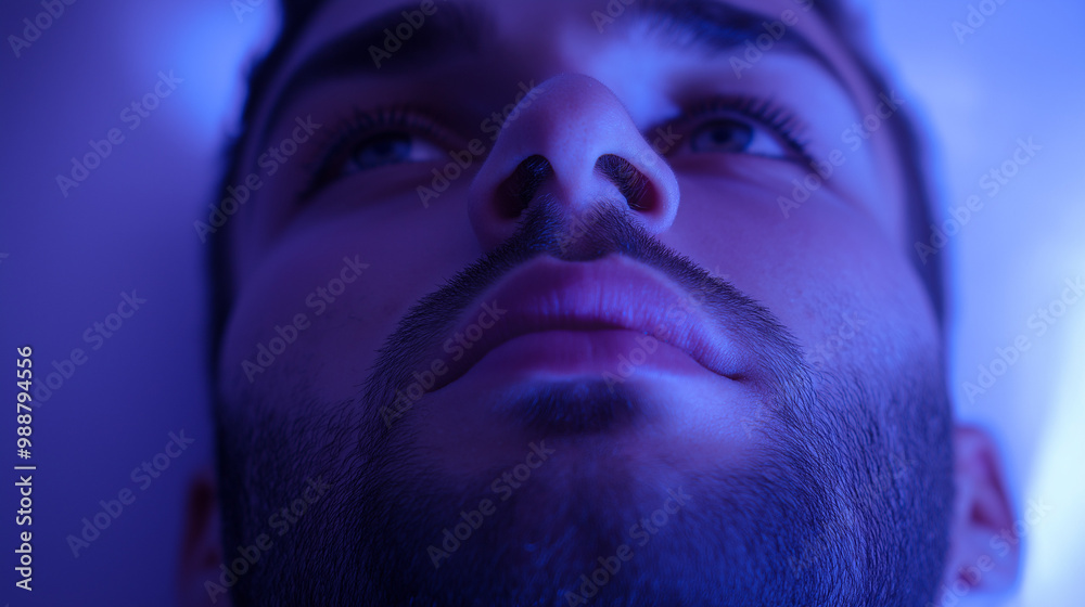 insomnia concept: front view, a photo of the face of an insomnia man ...