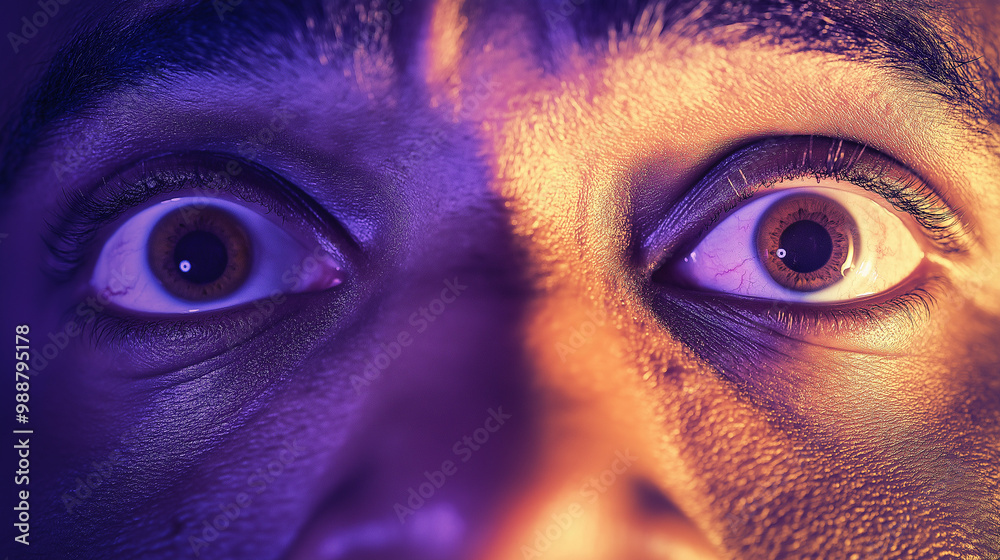 insomnia concept: front view, a photo of the face of an insomnia man ...