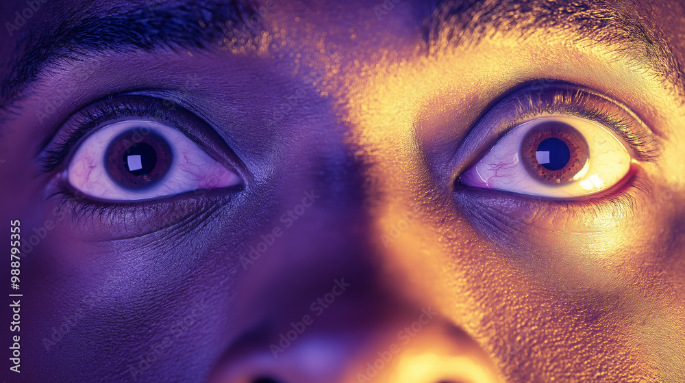 insomnia concept: front view, a photo of the face of an insomnia man ...