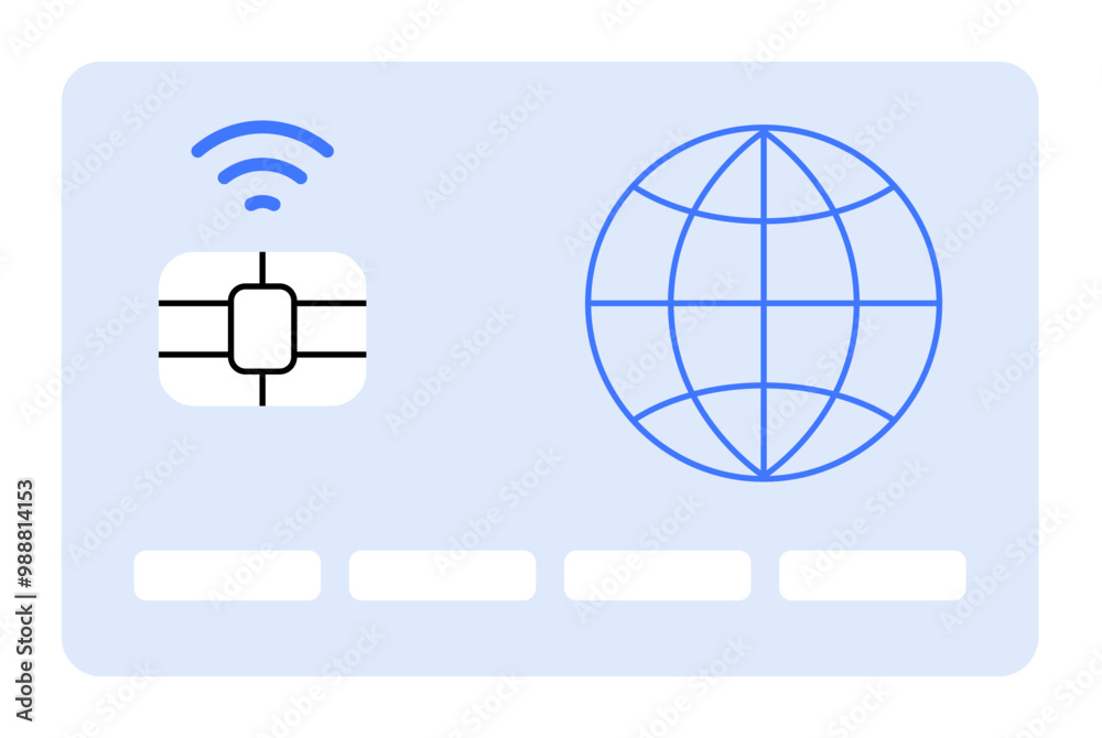A blue card with a microchip, wireless symbol, and globe icon. Ideal ...