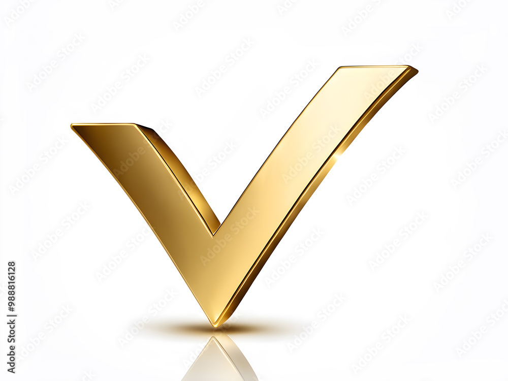 Shiny golden check mark symbol on white background, metallic gold tick ...