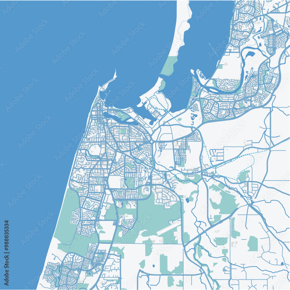 Vetor de Map of Bunbury in Australia in a professional blue style ...