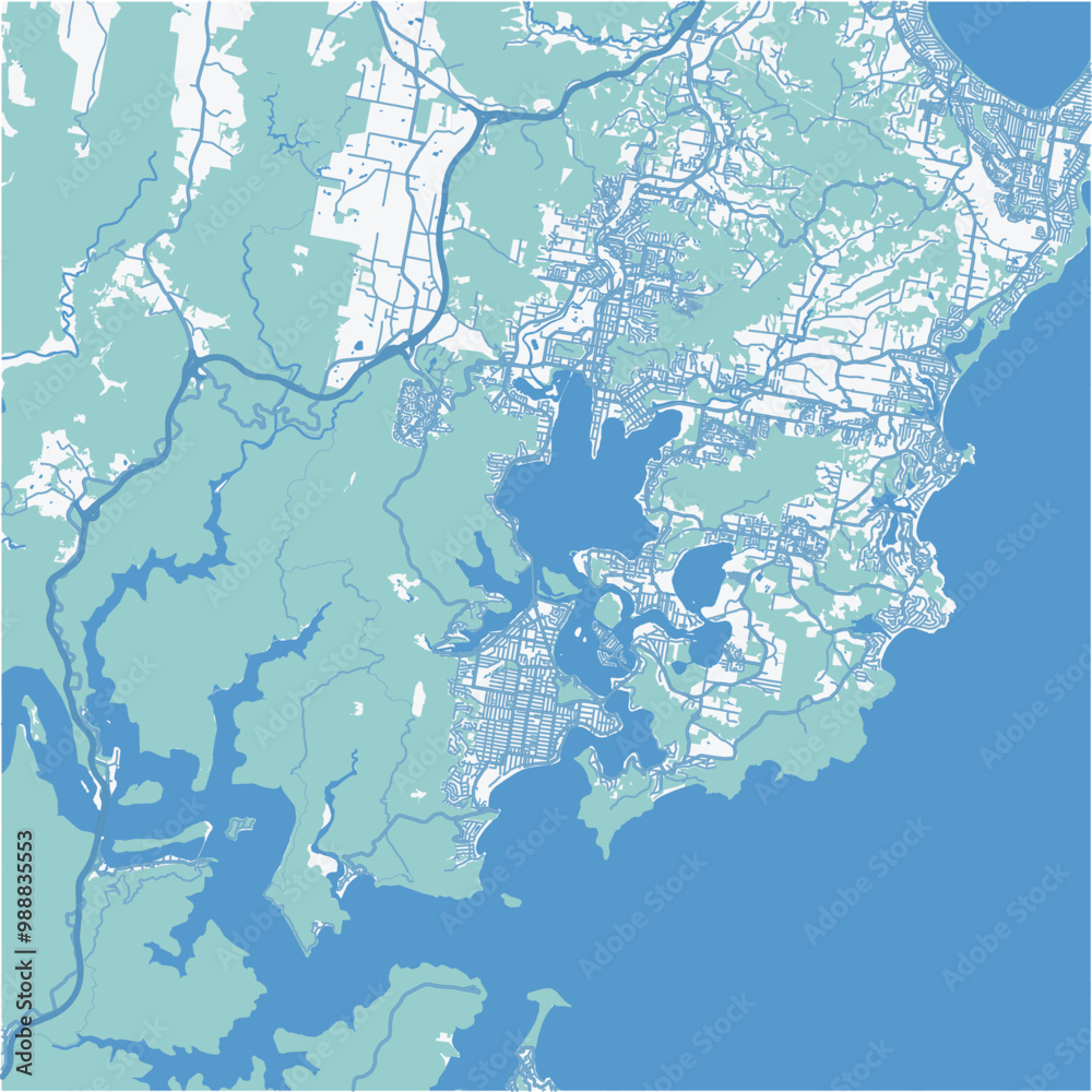 Map of Central Coast in Australia in a professional blue style ...